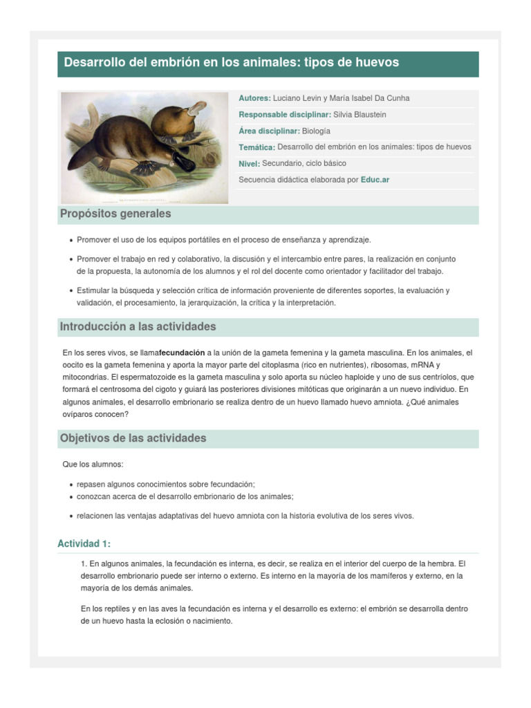 Desarrollo Del Embrión en Los Animales- Tipos de Huevos | PDF | Huevo ...