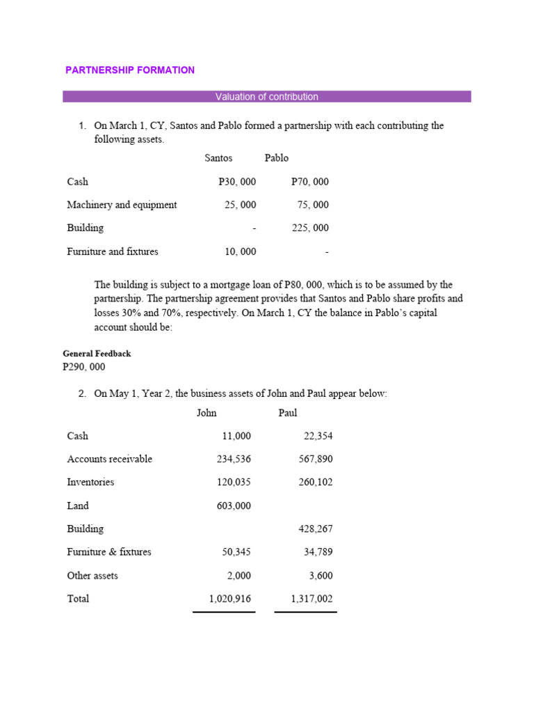 Partnership Capital Contributions Analysis | PDF | Equity (Finance ...