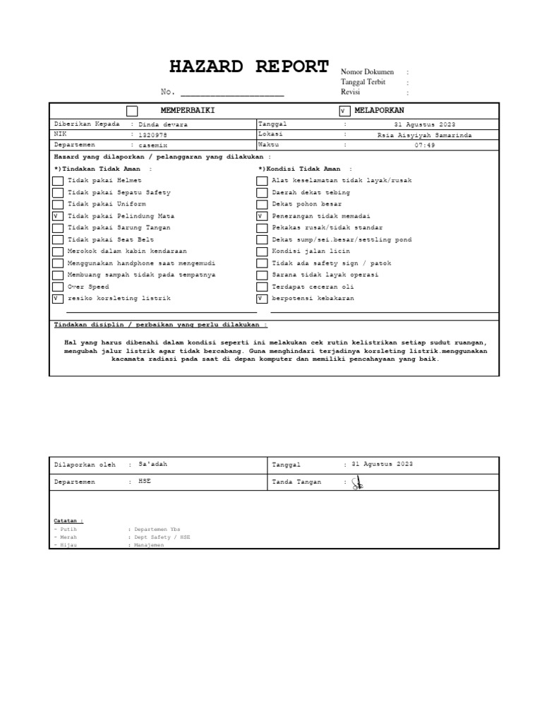 Form Hazard Report (Laporan Bahaya) Umkt | PDF