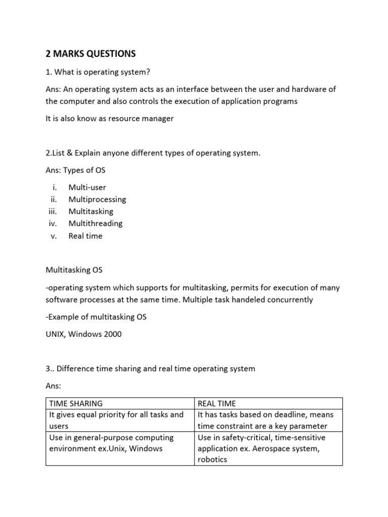 2 Marks Questions 1 | PDF | Operating System | Process (Computing) 2 Marks Questions 1 | PDF | Operating System | Process (Computing)