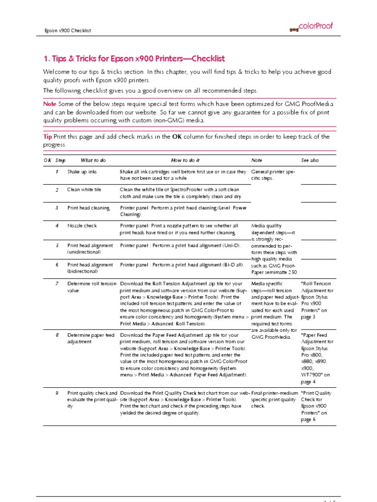 GMG-ColorProof-5 Howto Epson Checklist en | PDF | Printer (Computing ...