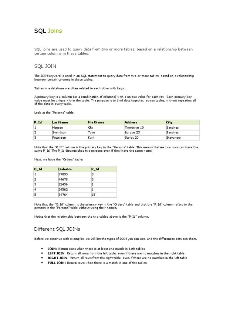 SQL Joins | PDF | Data Management | Areas Of Computer Science