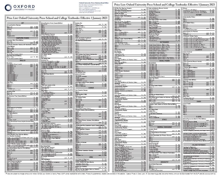 School and College Textbooks Price List 2023 | PDF | Preschool