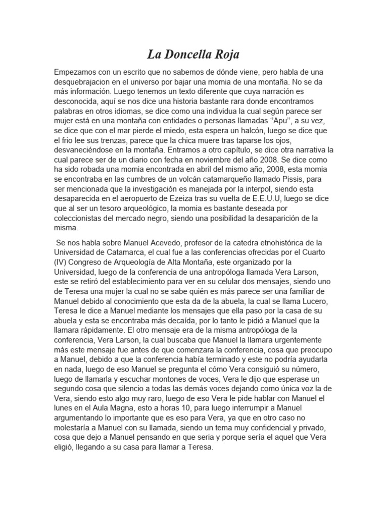 Resumen La Doncella Roja | PDF | Imperio Inca