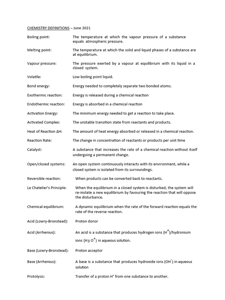 Essential Chemistry Definitions Guide | PDF | Redox | Acid