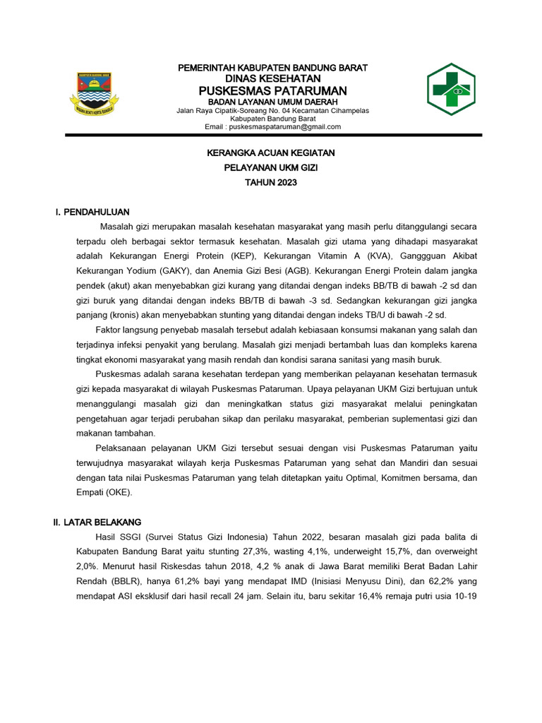 KAK Program Gizi 2023 | PDF