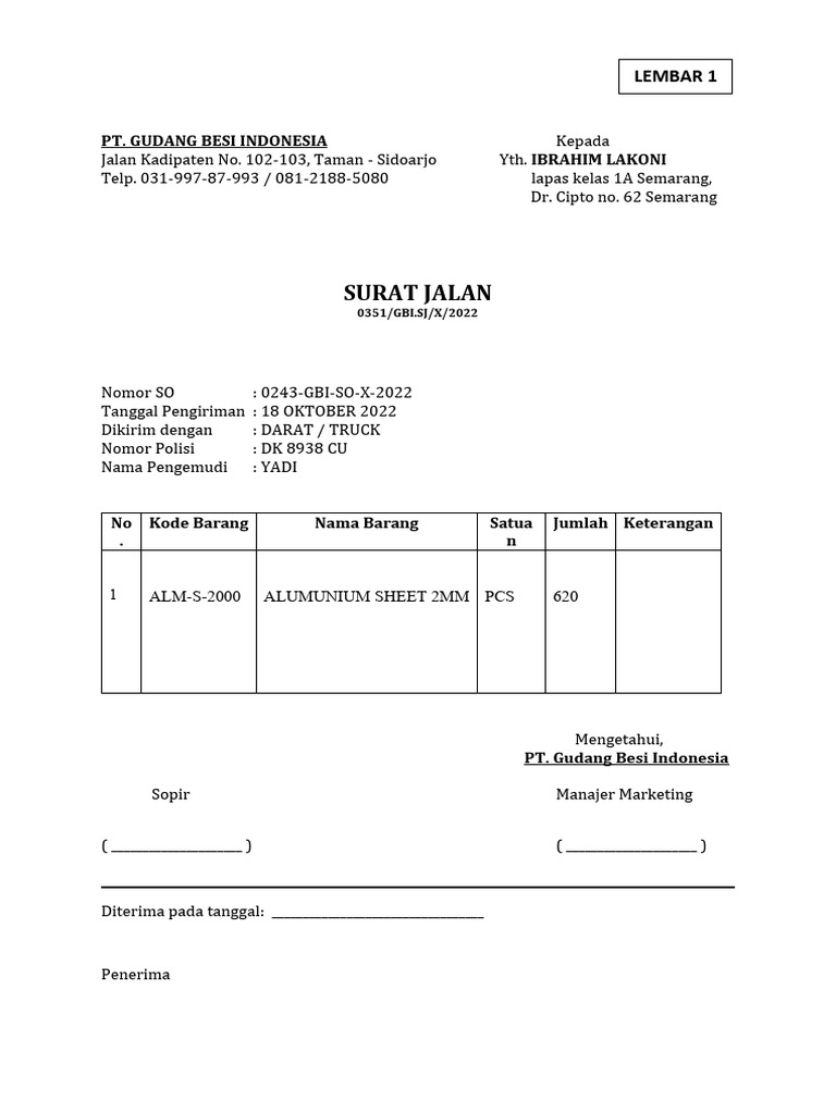 Form Surat Jalan | PDF