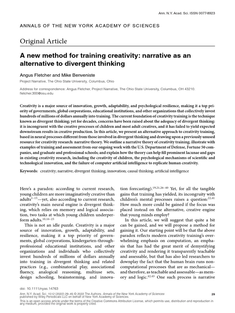 A New Method For Training Creativity - Narrative As An Alternative To Divergent Thinking | PDF ...