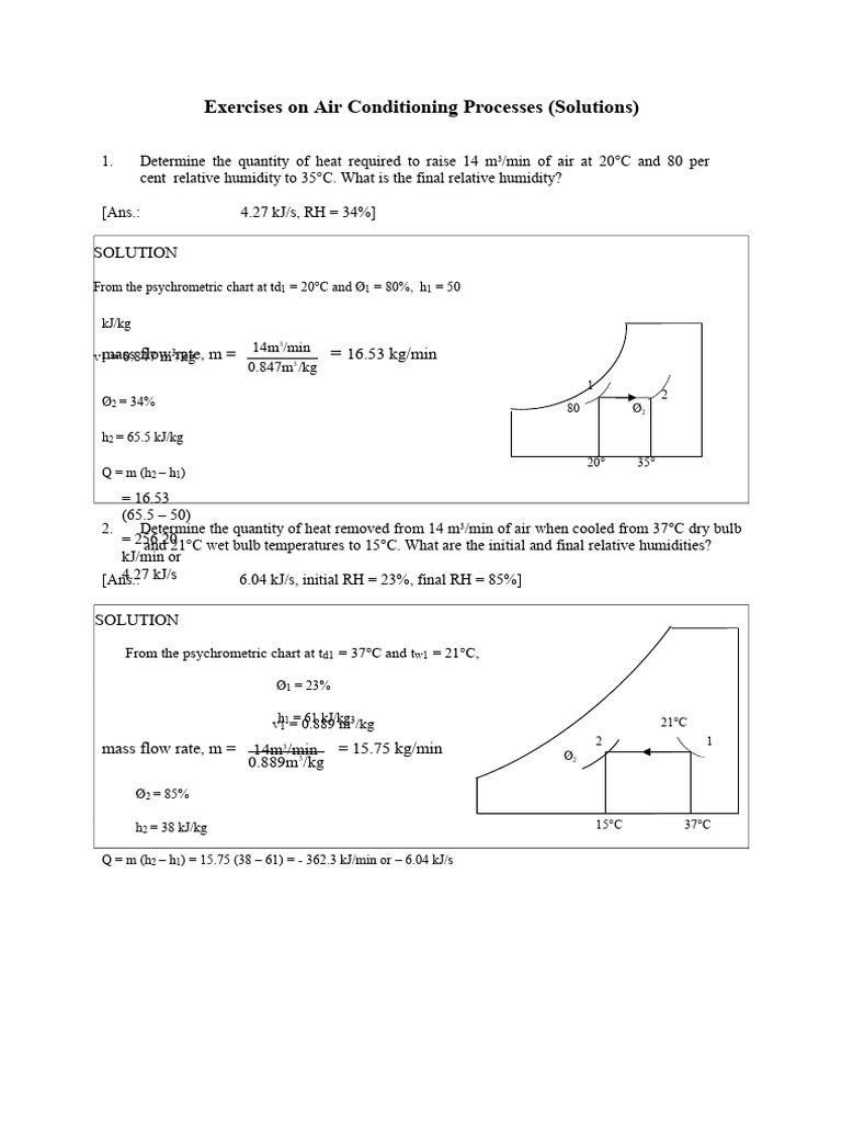 Exercises On Air Conditioning Processes (Solutions) Week 9 | PDF | Humidity | Temperature