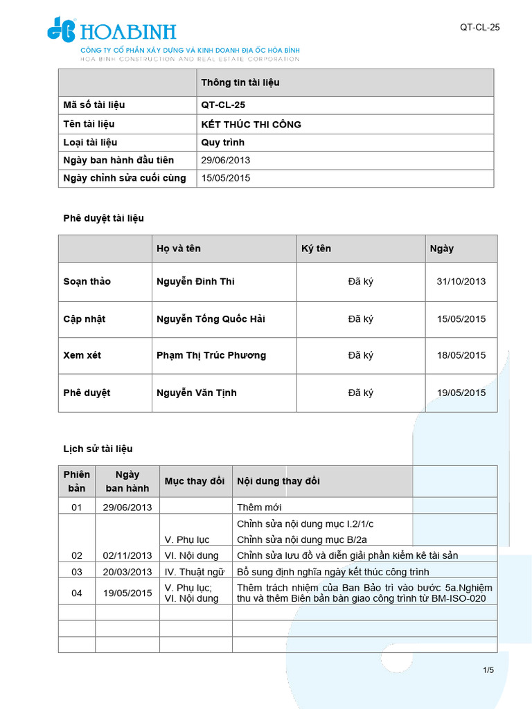 QT-CL-25 - Ket Thuc Thi Cong V4 | PDF