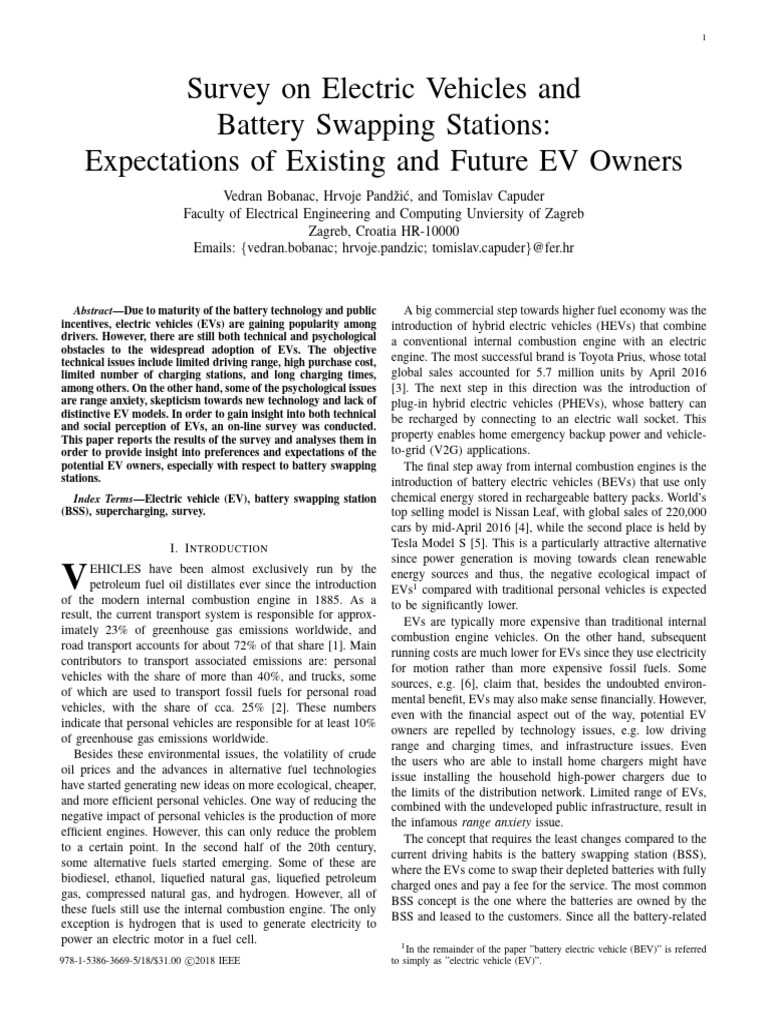 Survey On Electric Vehicles and Battery Swapping Stations Expectations ...