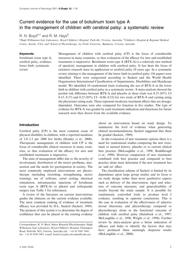 Current Evidence For The Use of Botulinum Toxin Type A | PDF | Cerebral ...