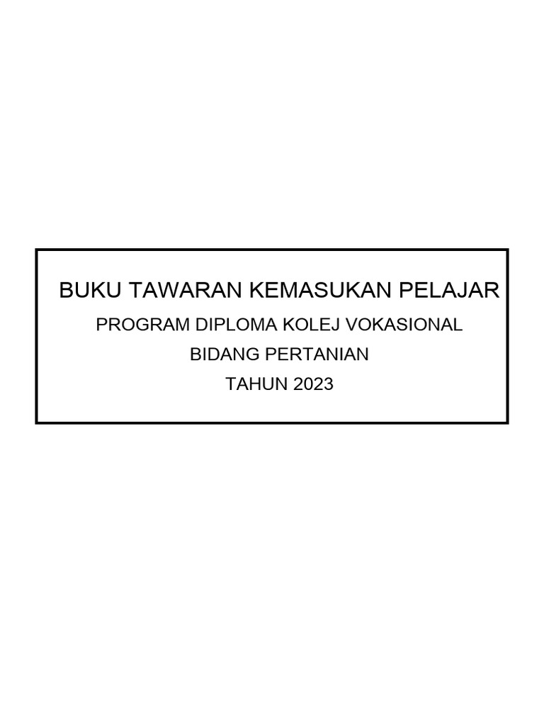 23 06 2023 Buku Tawaran Kemasukan Pelajar Program Persediaan DVM | PDF