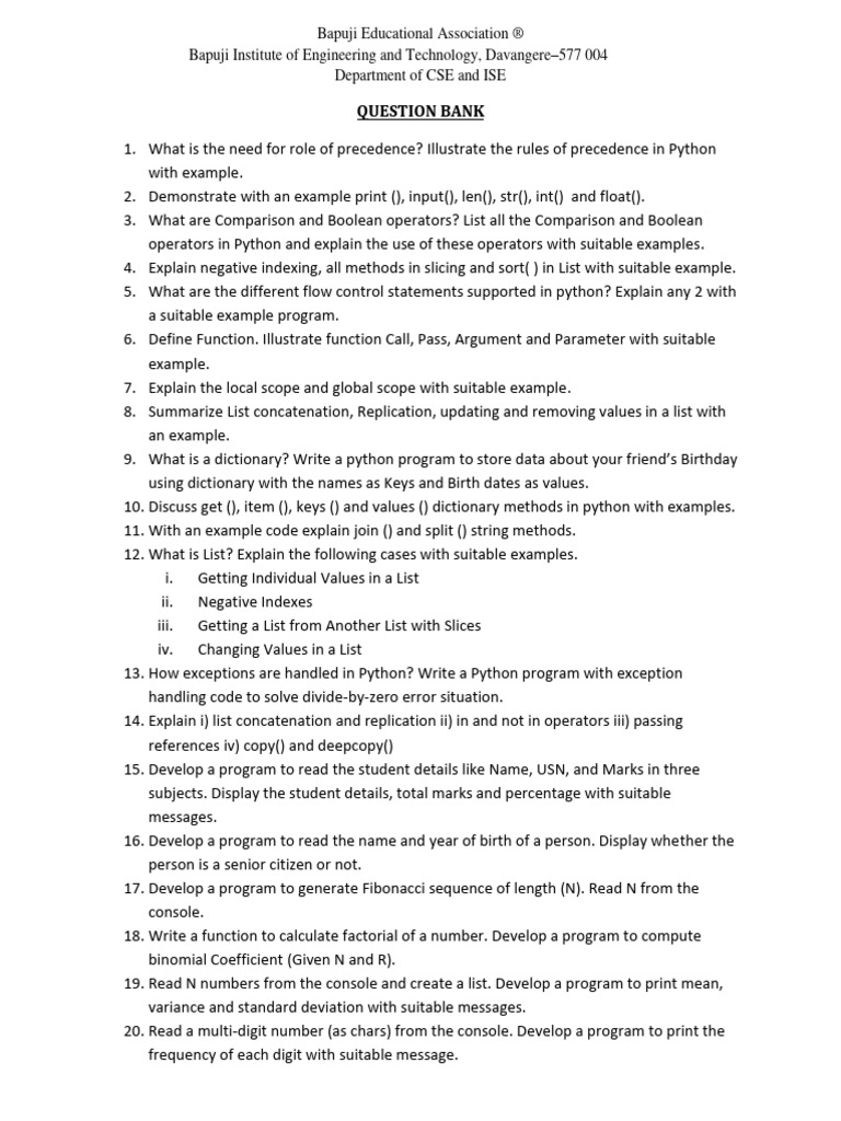 Python Question Bank-1 | PDF | Computer Program | Programming Python Question Bank-1 | PDF | Computer Program | Programming