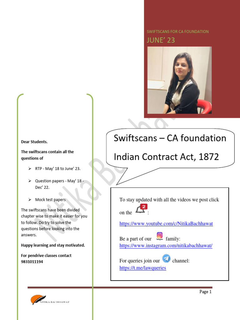Indian Contract Act, 1872 | PDF | Offer And Acceptance | Consideration