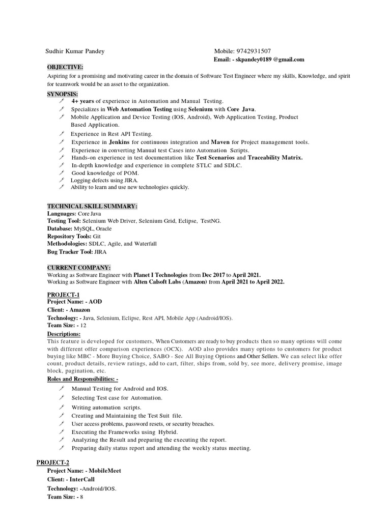 Sudhir Resume | PDF | Android (Operating System) | Ios