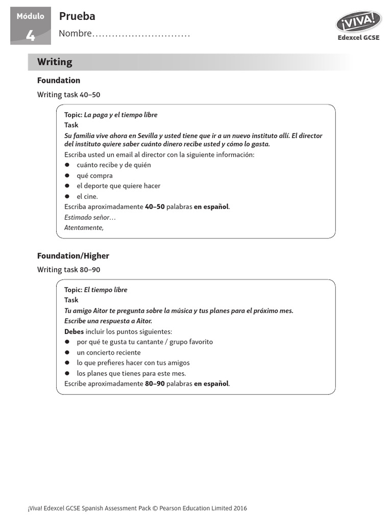Viva Edexcel Gcse Ap m4 Writing | PDF