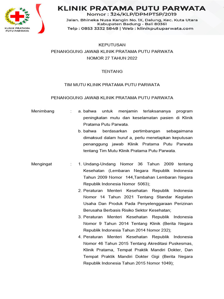 SK Tim Mutu Versi 3 Bab | PDF