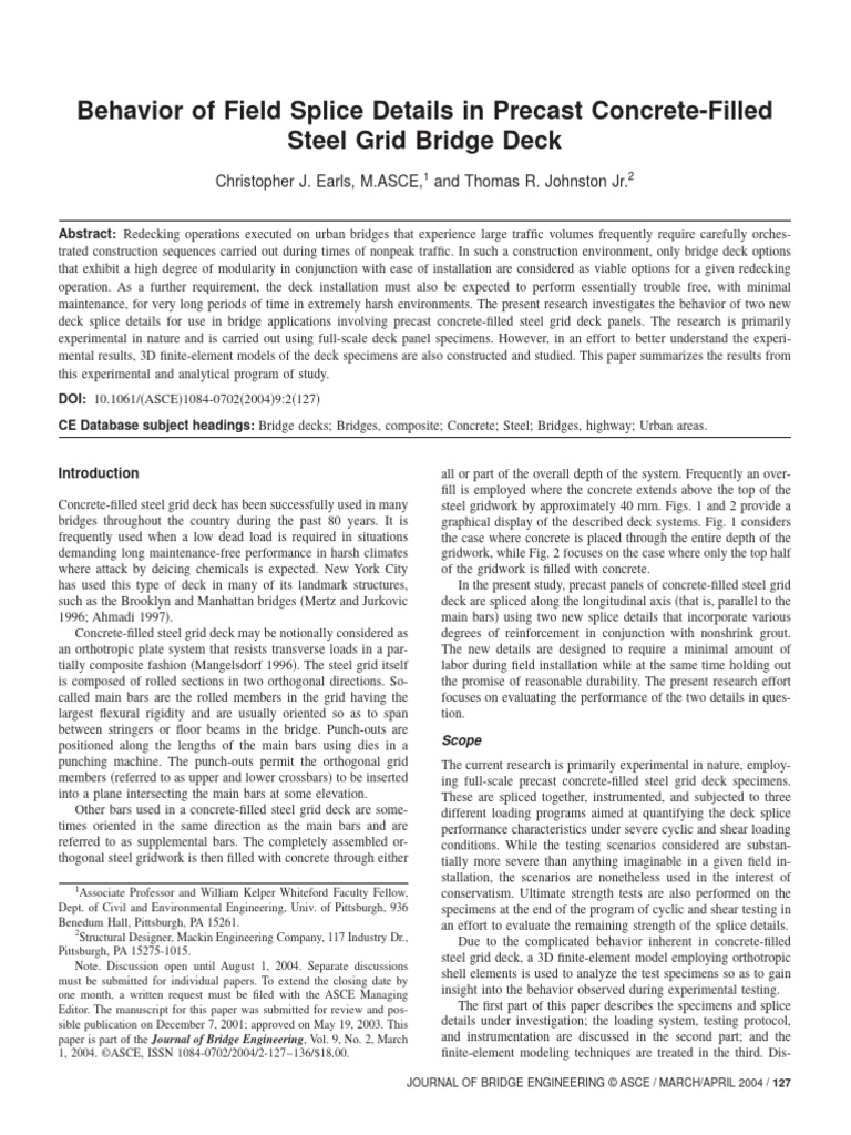 Field Splice Behavior in Precast Bridge Decks | PDF | Concrete | Finite ...