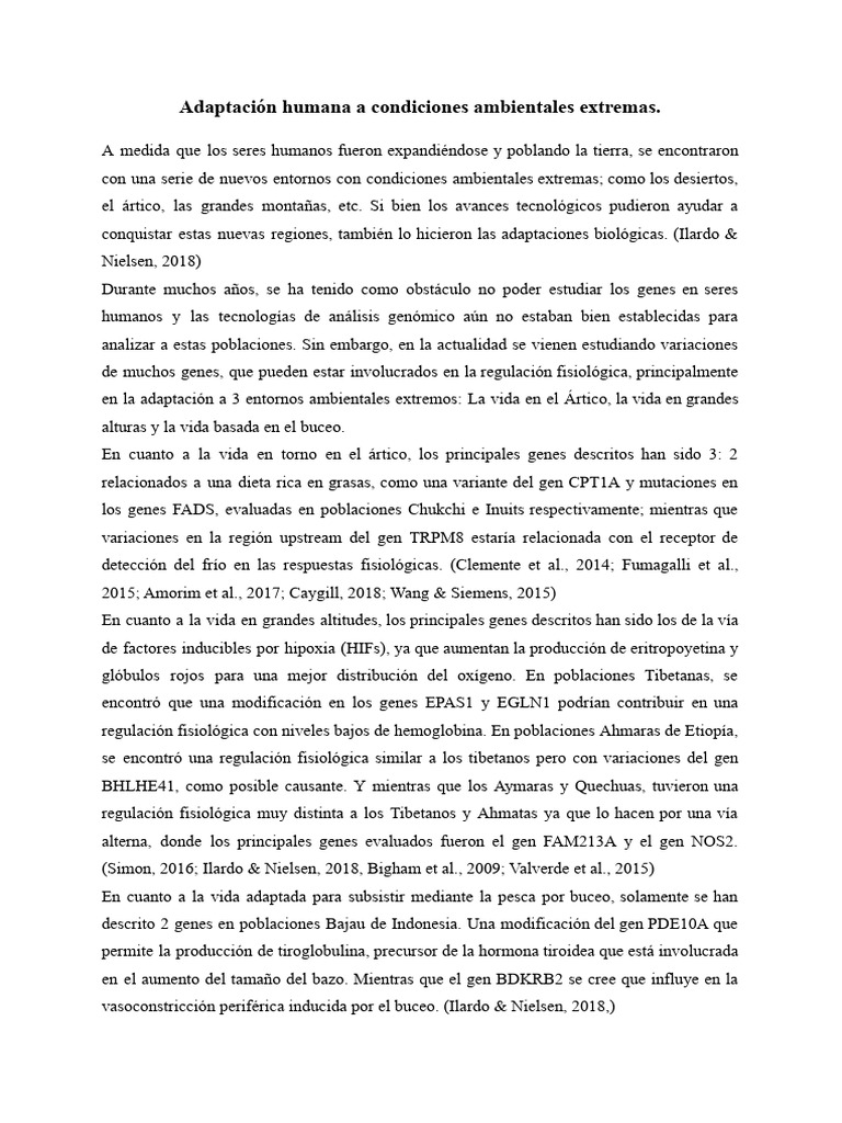Resúmen - Adaptación Humana A Condiciones Ambientales Extremas. | PDF ...