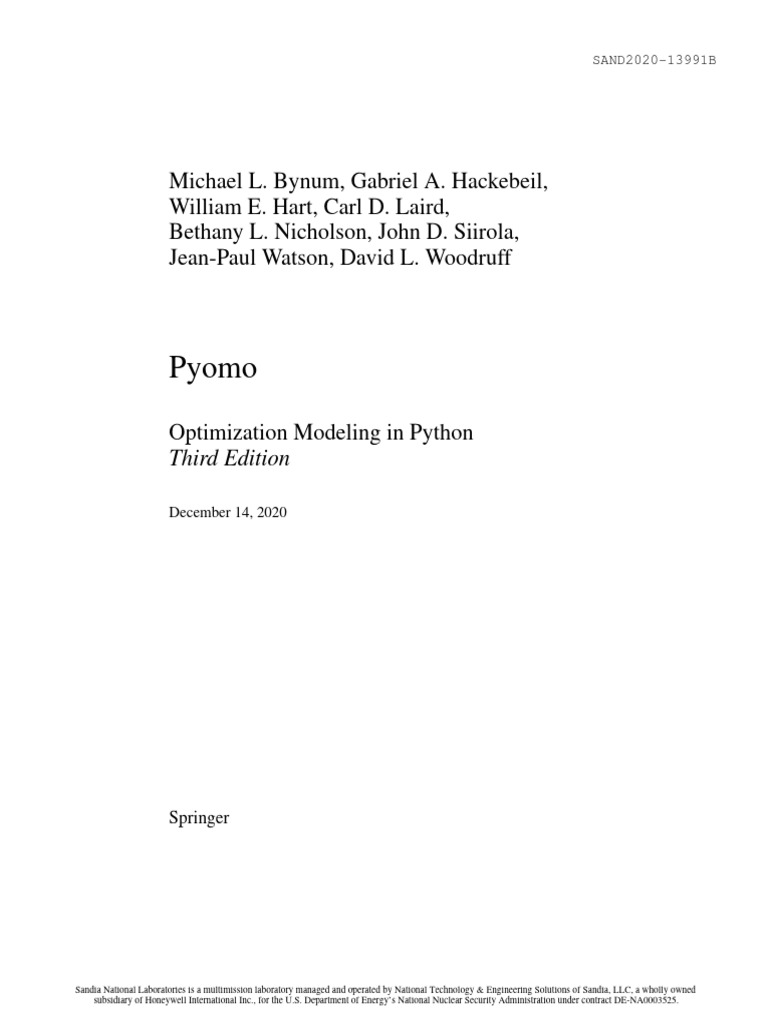 Pyomo - Optimization Modelling in Python | PDF | Mathematical ... Pyomo - Optimization Modelling in Python | PDF | Mathematical ...