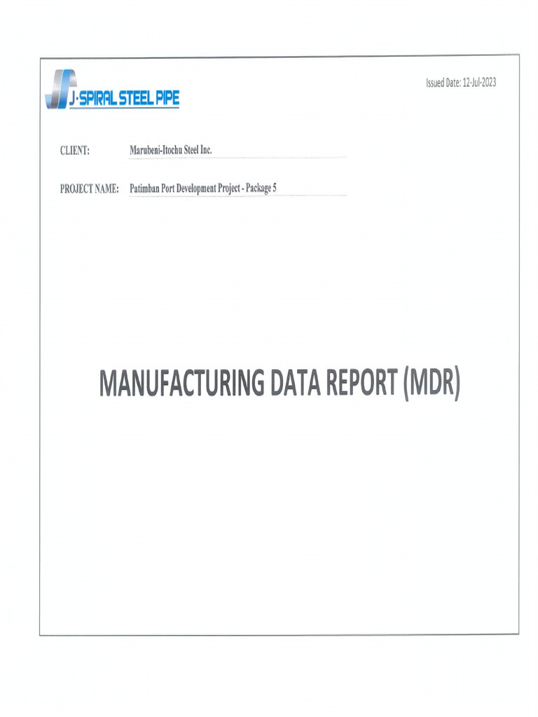 Manufacturing Data Report (MDR) | PDF