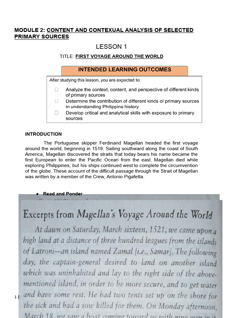 Module 2 - Lesson 1 First Voyage Around The World | PDF