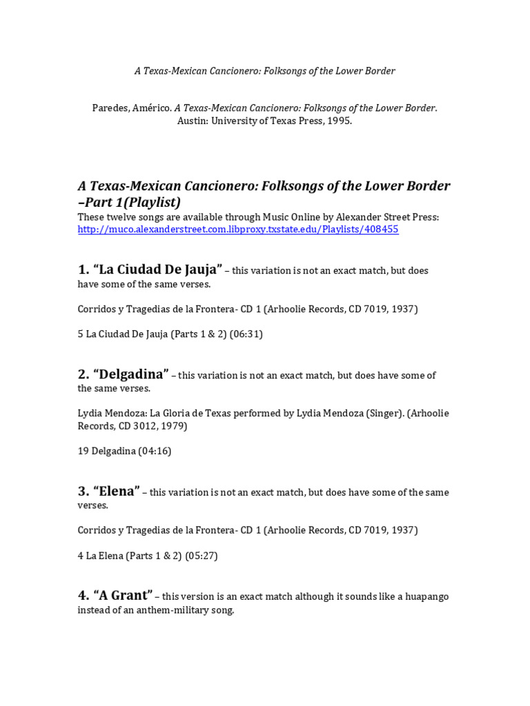 Texas-Mexican Folksongs Collection | PDF | Corrido | North American ...