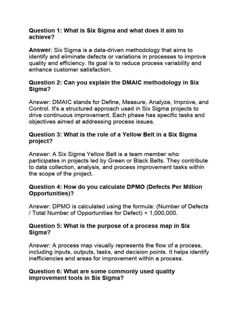 6 Sigma Question | PDF | Six Sigma | Capital Structure