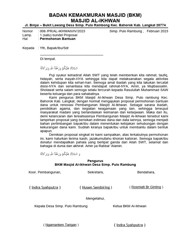 Contoh Proposal Masjid 1 | PDF