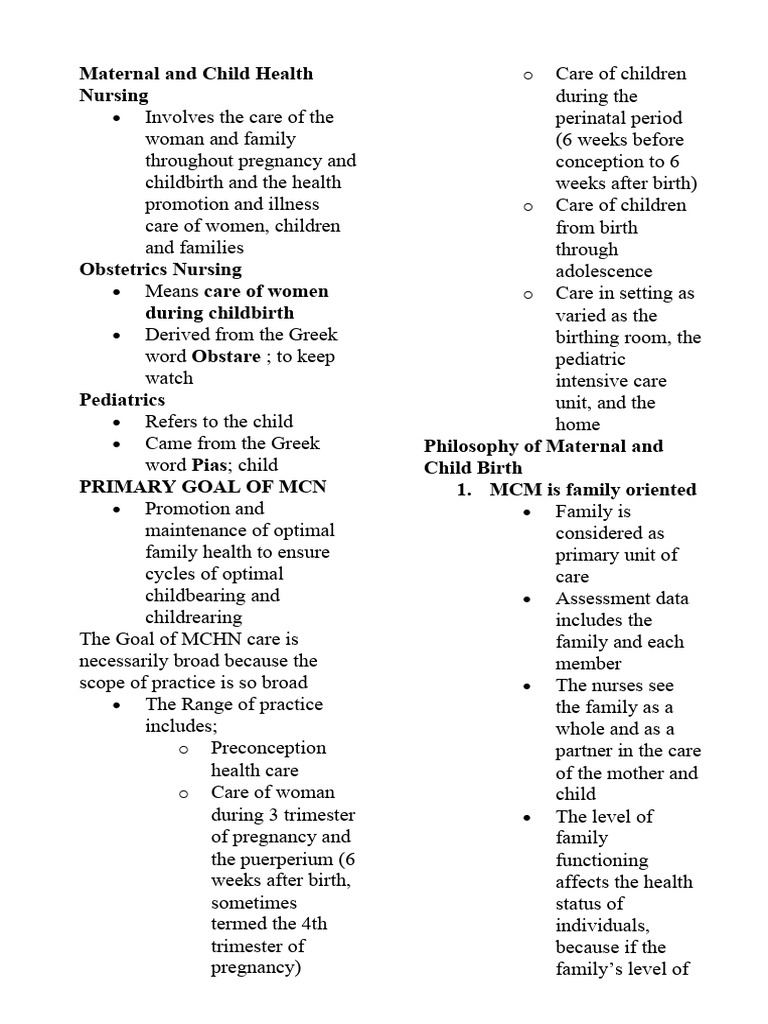 Maternal and Child Health Nursing Overview | PDF | Nursing | Pregnancy