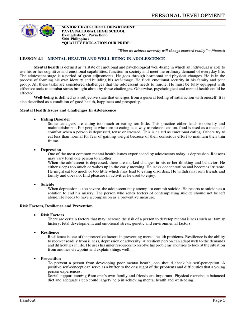 Adolescent Mental Health & Well-Being Guide | PDF | Mental Health ...