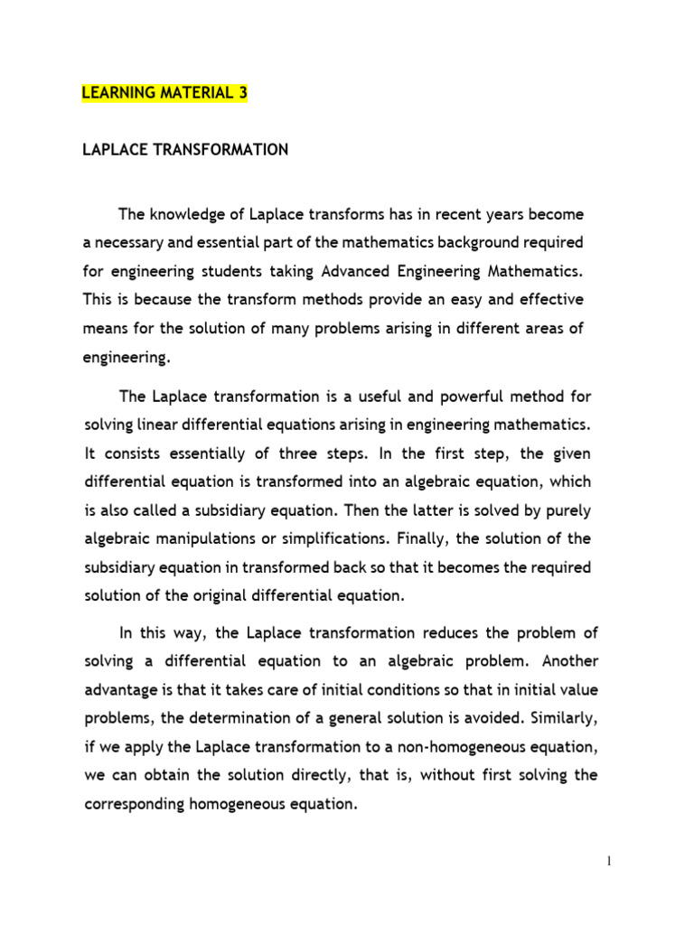Learning Material 3 - Laplace Transformation | PDF | Laplace Transform | Equations