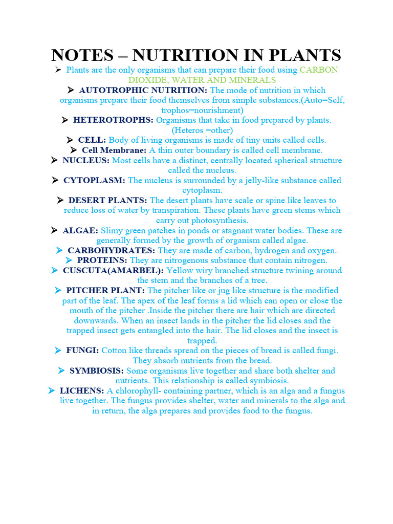 NOTES- Nutrion in Plants | PDF