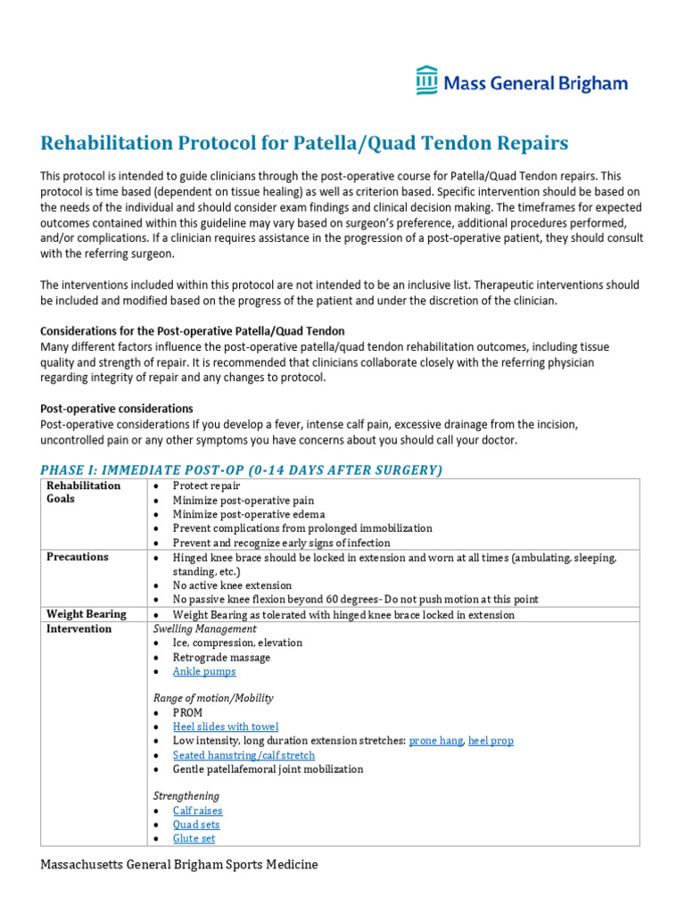Rehabilitation Protocol For Patella Quad Tendon | PDF | Anatomical ...