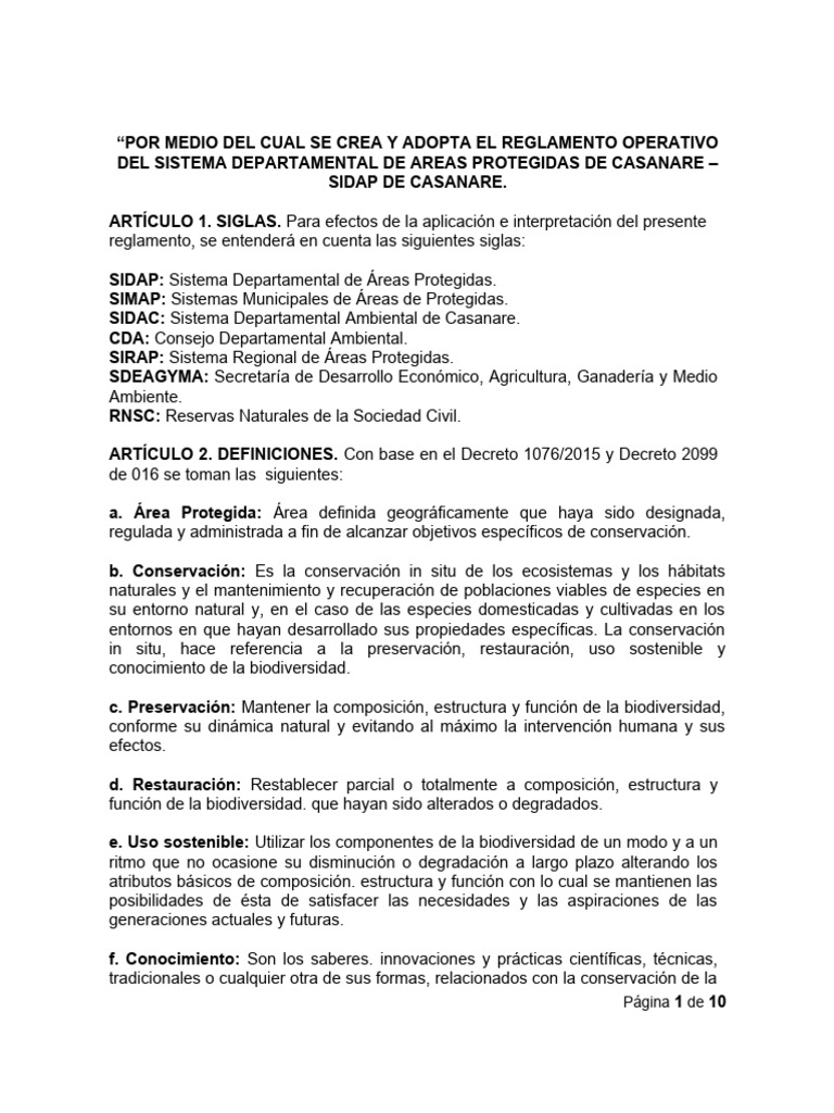 3 - Reglamento O. - Sidap Casanare | PDF | Biodiversidad | Sustentabilidad