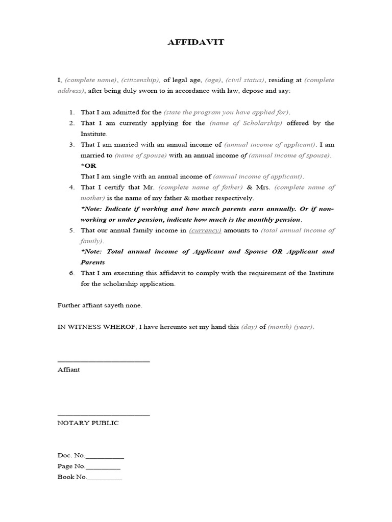 Affidavit of Family Income Template 2021 | PDF