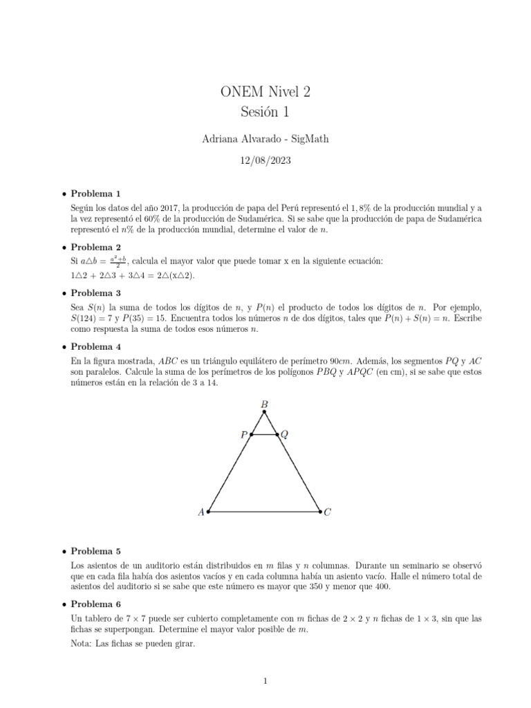 ONEM N2 Sesión 1 | PDF | Triángulo | Geometría Elemental