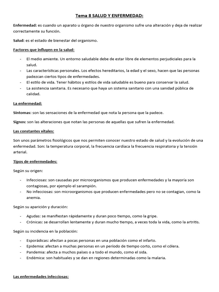 Tema 8 SALUD Y ENFERMEDAD | PDF | Patógeno | Infección