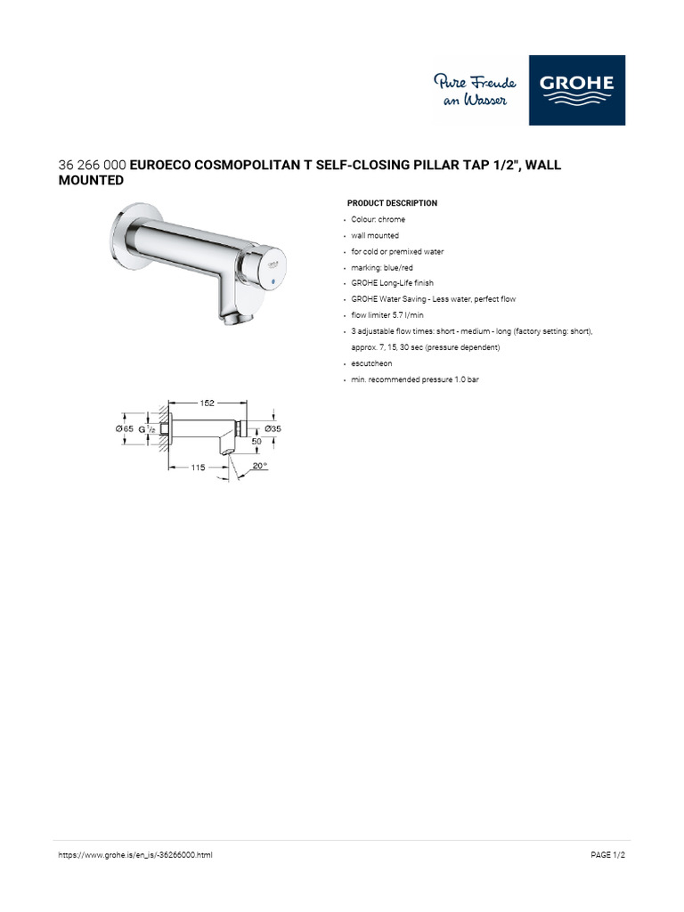 GROHE Specification Sheet 36266000 | PDF