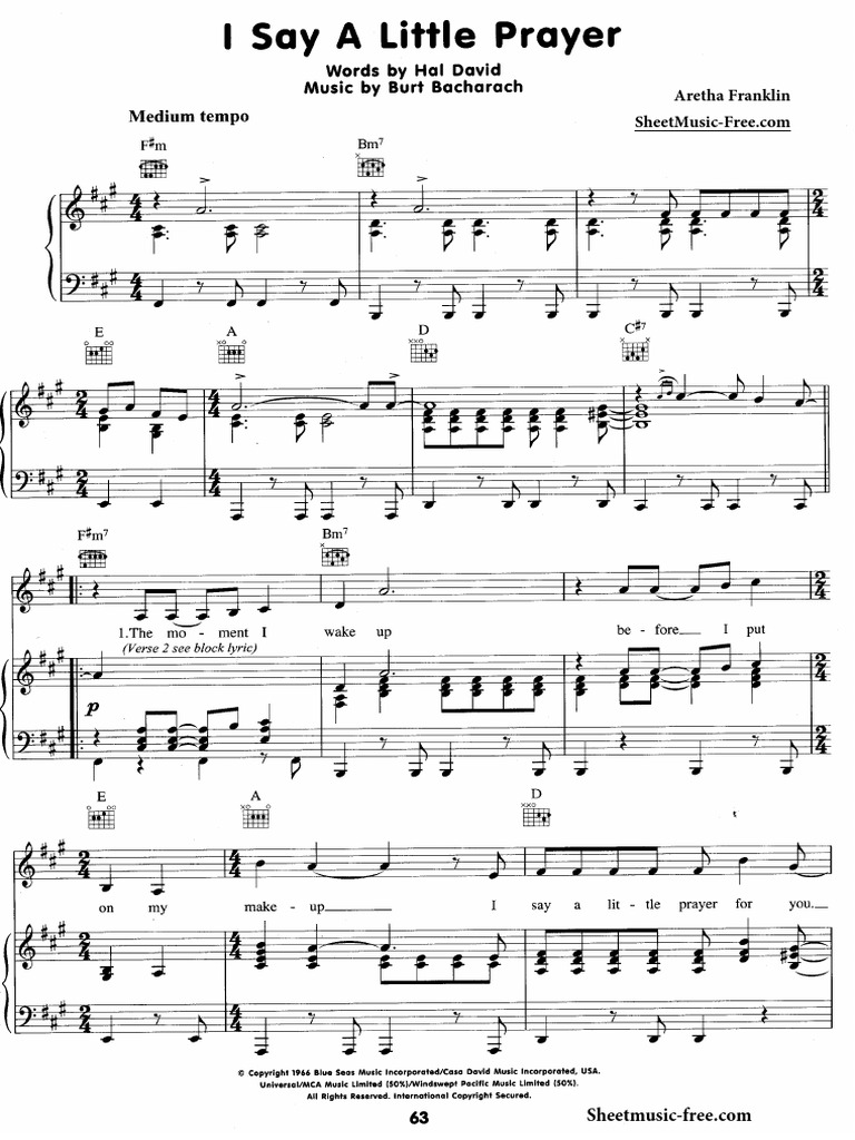 I Say A Little Prayer Sheet Music Aretha Franklin SheetMusic Free Com PDF | PDF