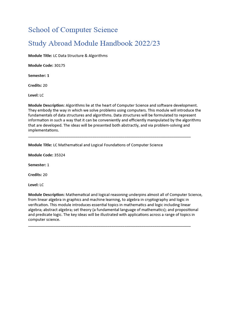 Computer Science Study Abroad Handbook 2023 2024 | PDF | Computer ...