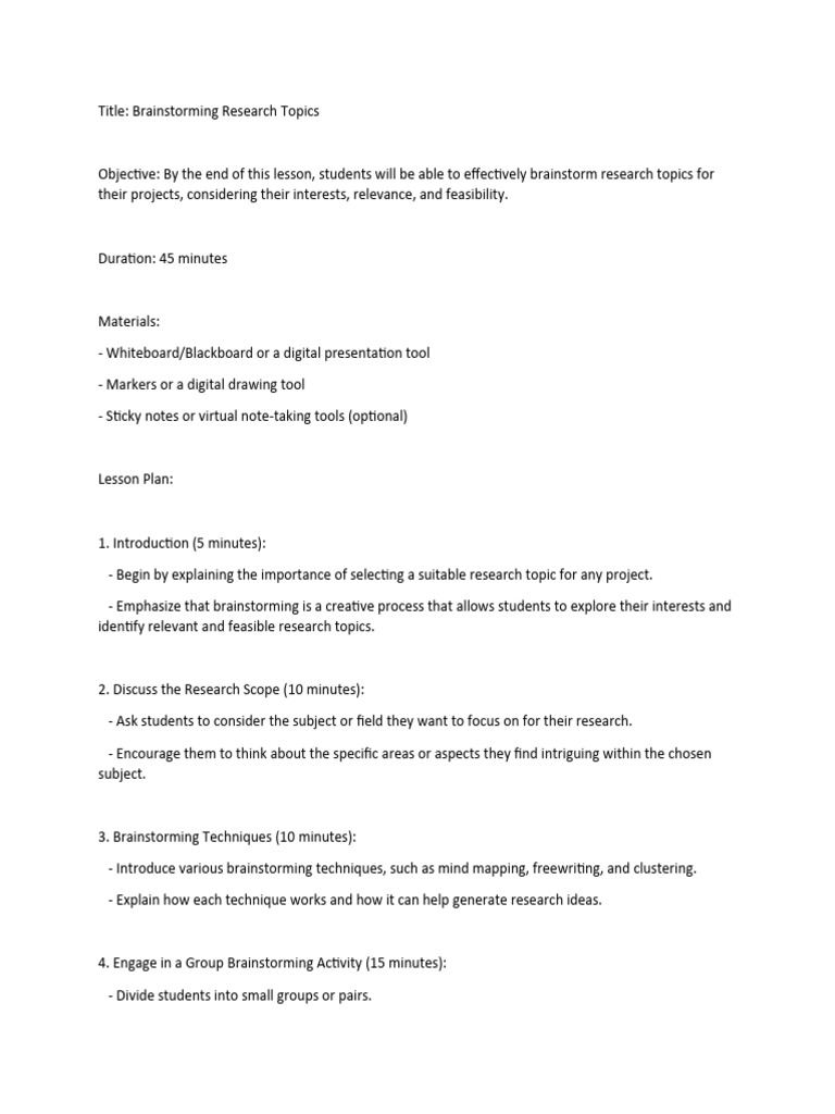 Document | PDF | Brainstorming | Lesson Plan