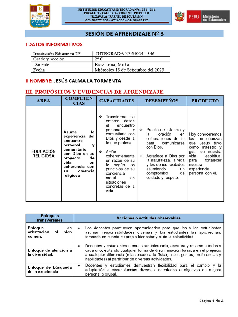 Sesión de Aprendizaje Nuevo Esquema #3 | PDF | Maestros | Aprendizaje