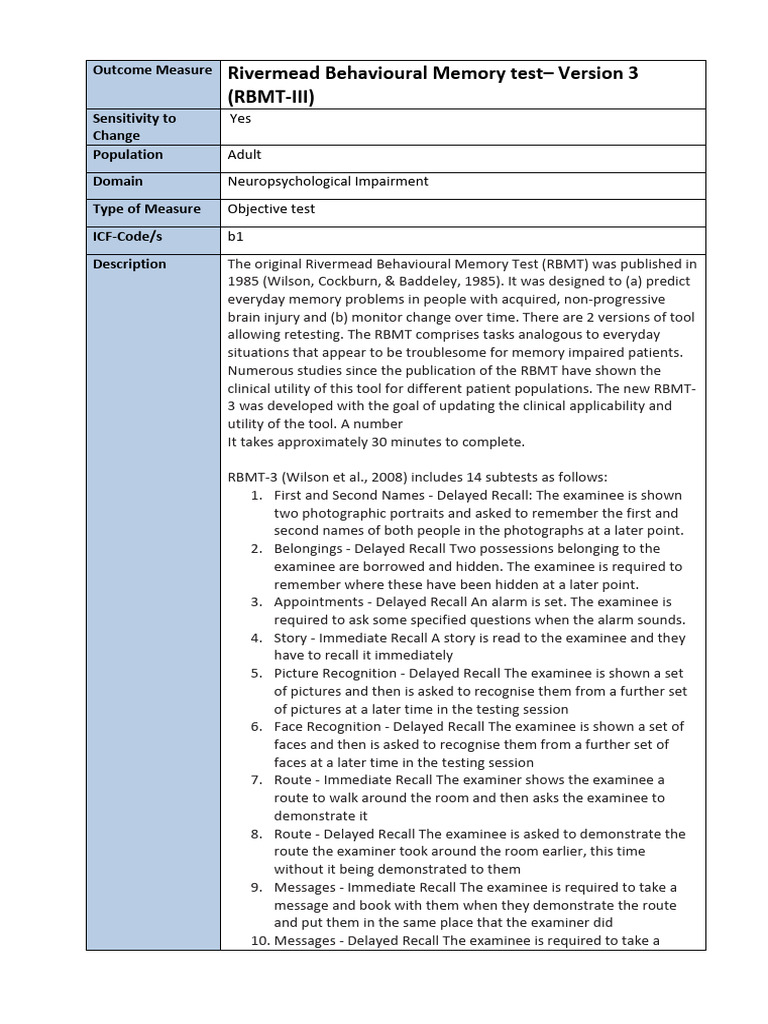 Website RBMT | PDF | Validity (Statistics) | Psychometrics