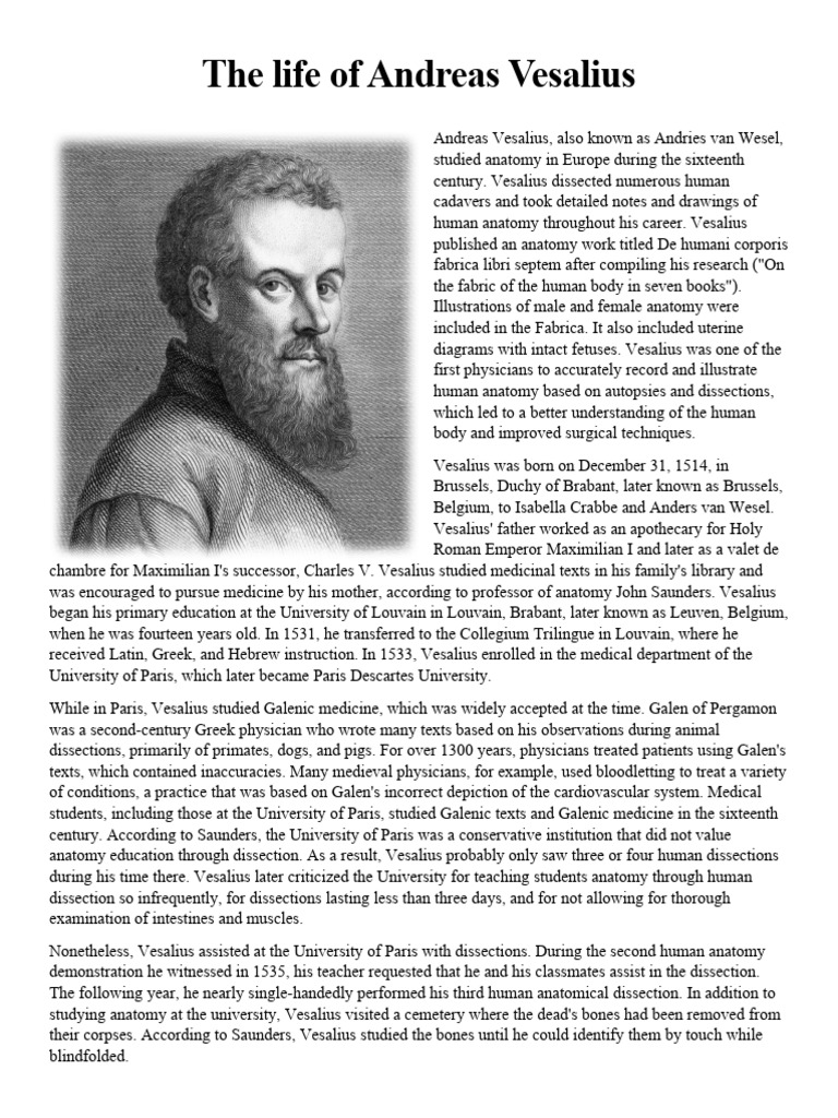 The Life of Andreas Vesalius | PDF | Morphology (Biology) | Medicine