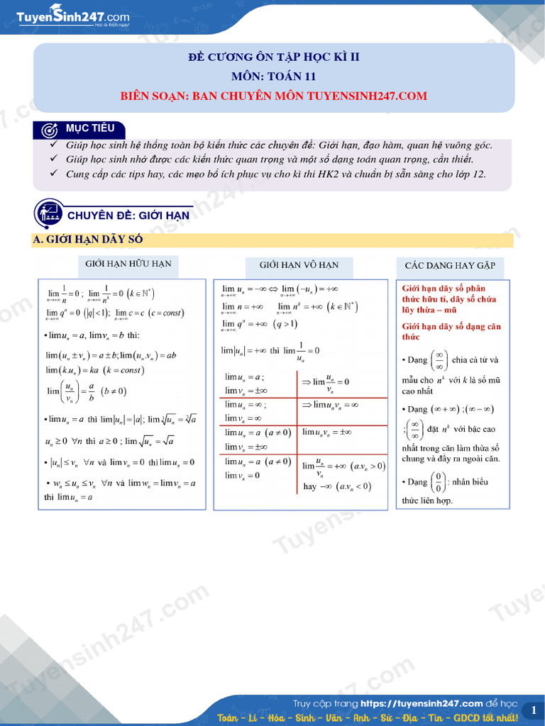 Đề cương ôn tập HKII - Môn Toán - Lớp 11 | PDF