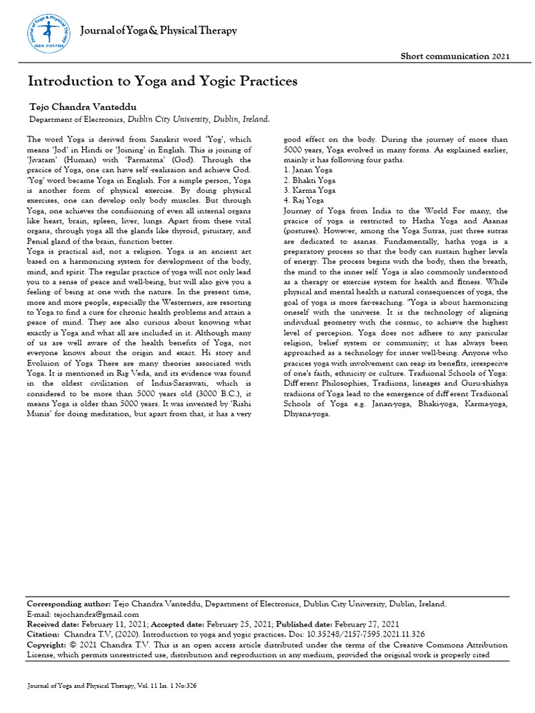 Introduction To Yoga and Yogic Practices | PDF | Hatha Yoga | Asana