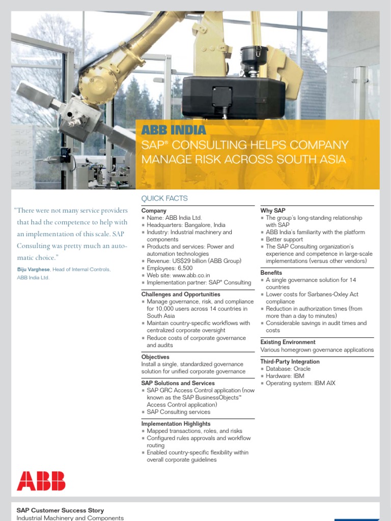 Abb India: Sap® Consulting Helps Company Manage Risk Across South Asia ...