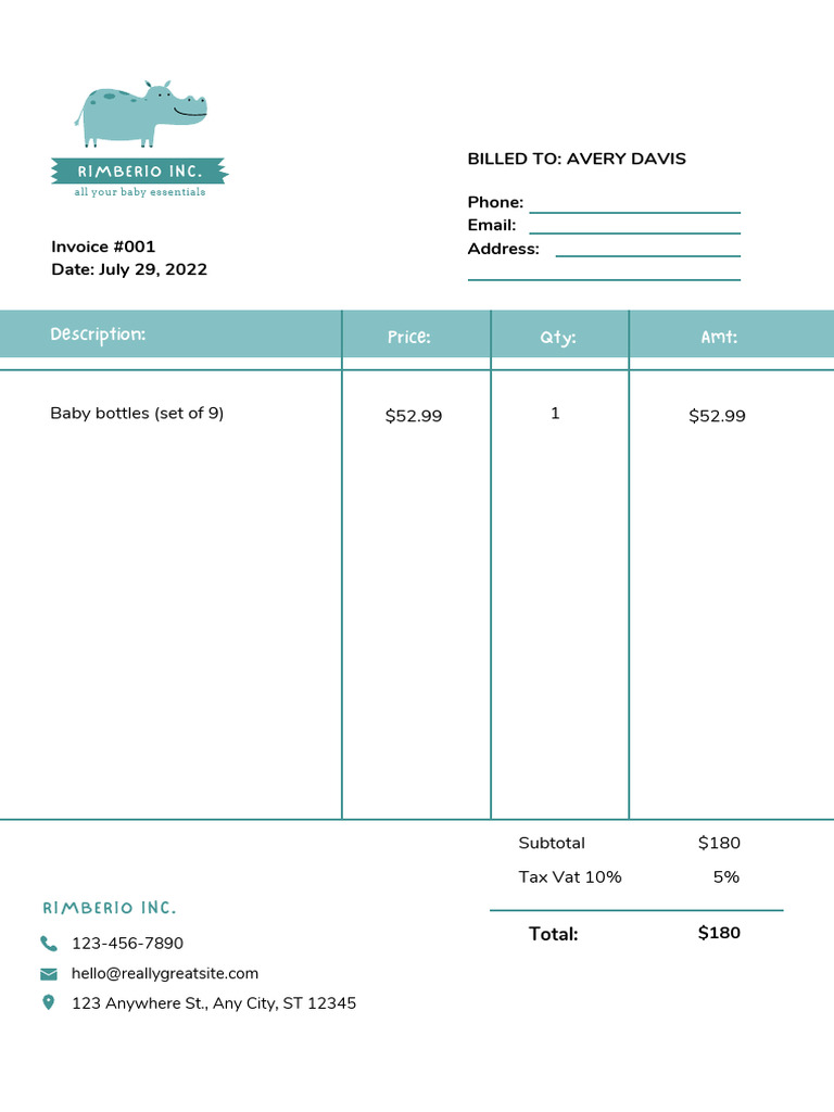 Invoice for Baby Bottles Purchase | PDF
